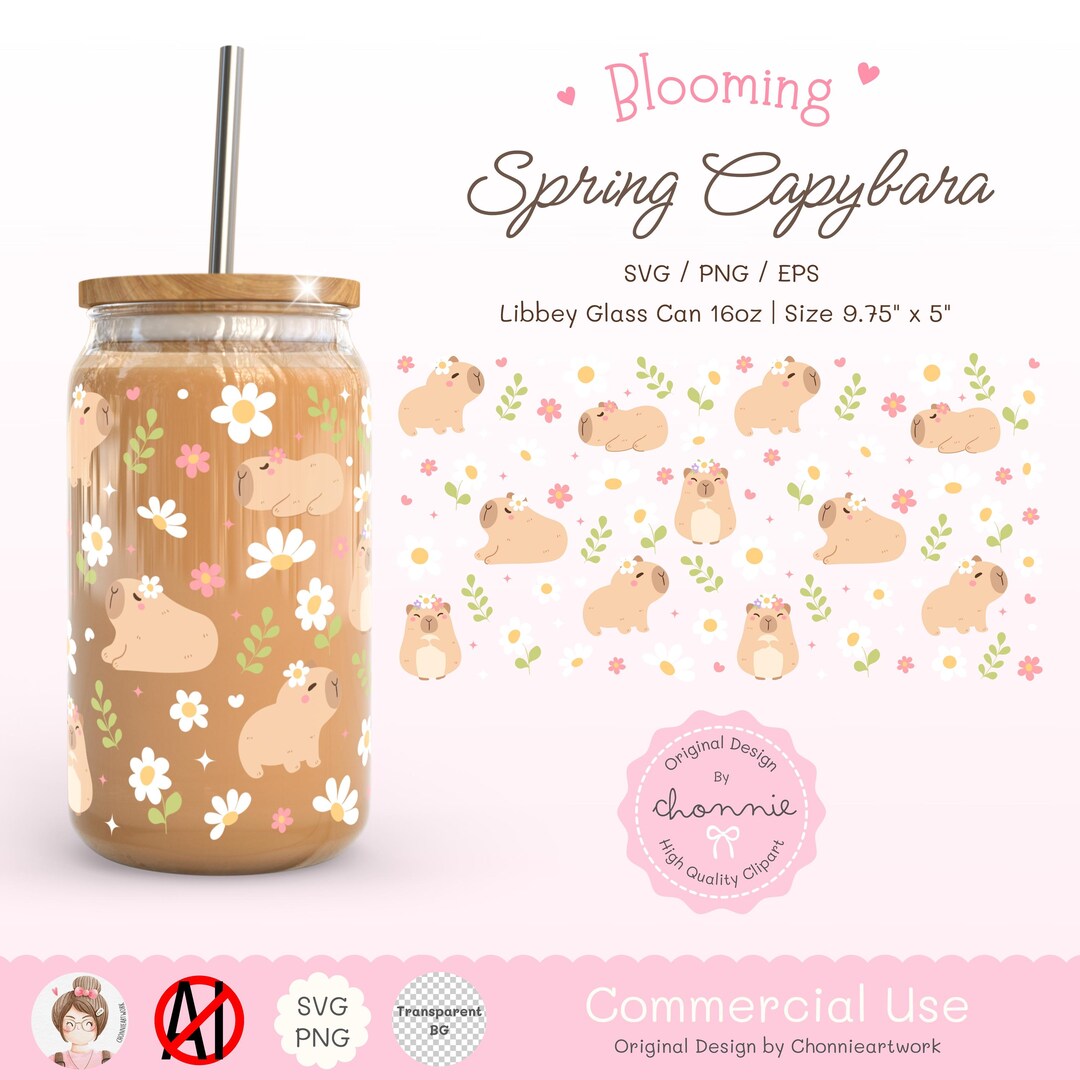 Daisy Capybara Glass Can Wrap, Cute Capybara Wrap, Animal Cup Wrap ...