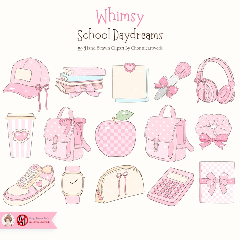 Pink School Stationery Planner Clipart PNG SVG Coquette School Girl ...