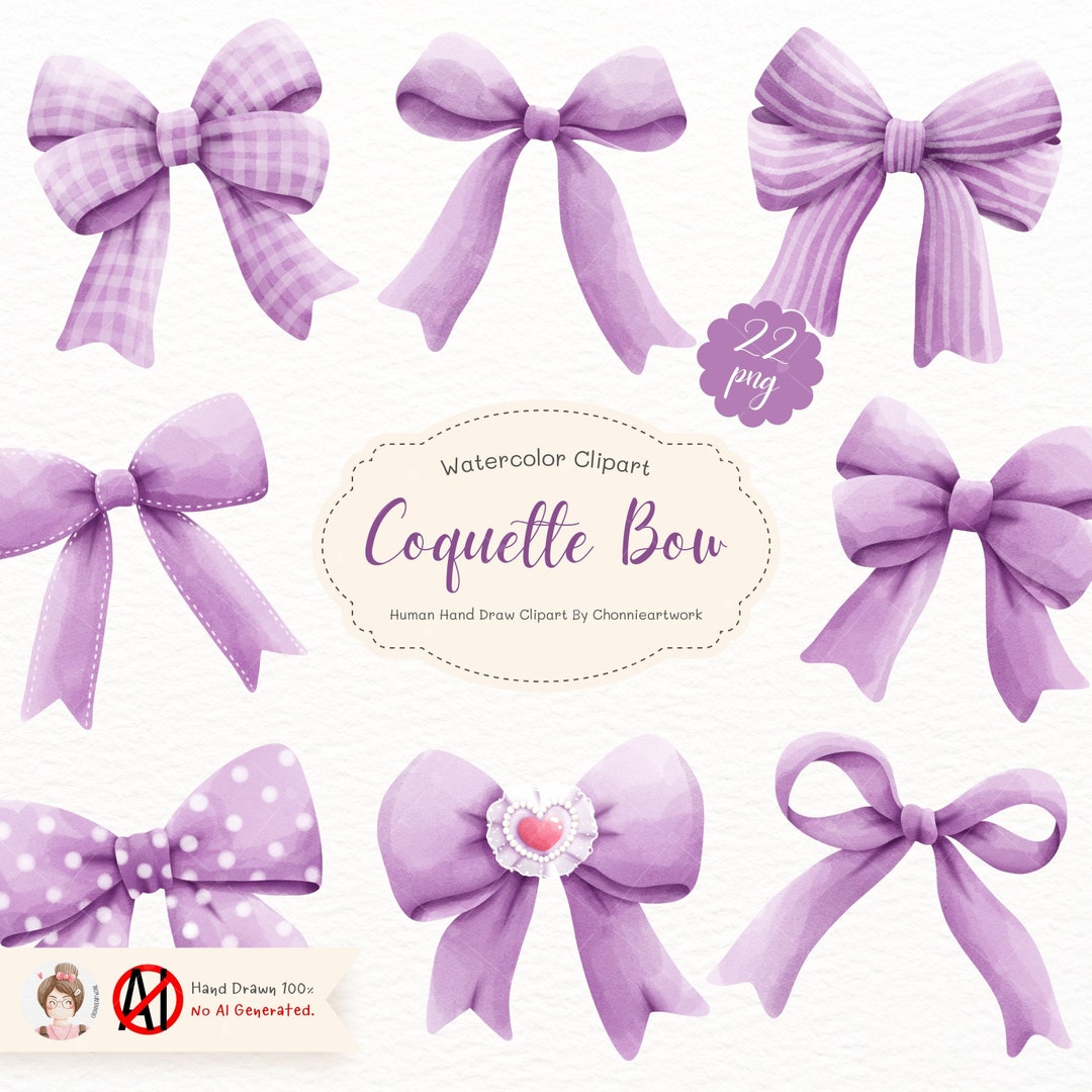 Watercolor Purple Coquette Ribbon Clipart Gift Bow Clipart Fashion ...