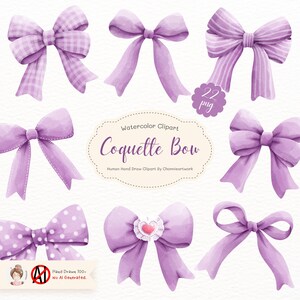 Watercolor Purple Coquette Ribbon Clipart Gift Bow Clipart Fashion ...