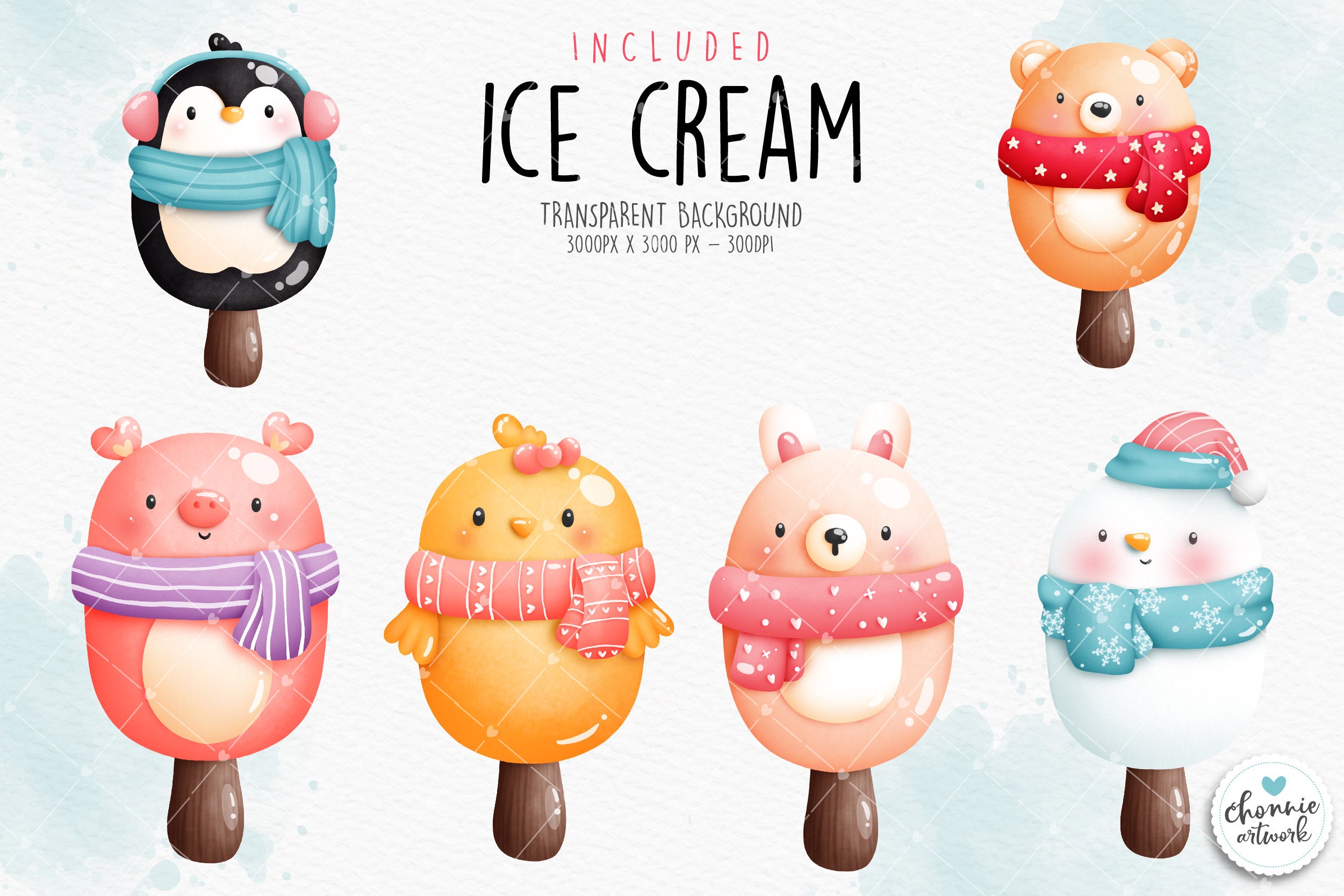 Watercolor Christmas Ice Cream Clipart Winter Animal Clipart - Etsy
