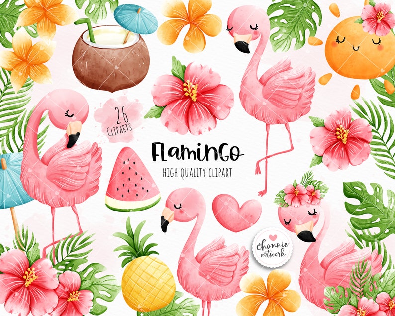 Flamingo Clipart, Pink Tropical Flamingo Clipart, Tropical Clipart ...