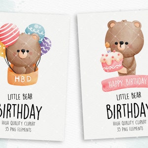Little Bear Birthday Clipart, Birthday Bear Clipart, Baby Shower ...