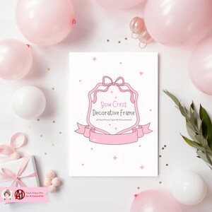 Pink Coquette Ribbon Bow Crest Frame PNG SVG Clipart Romantic Crest ...