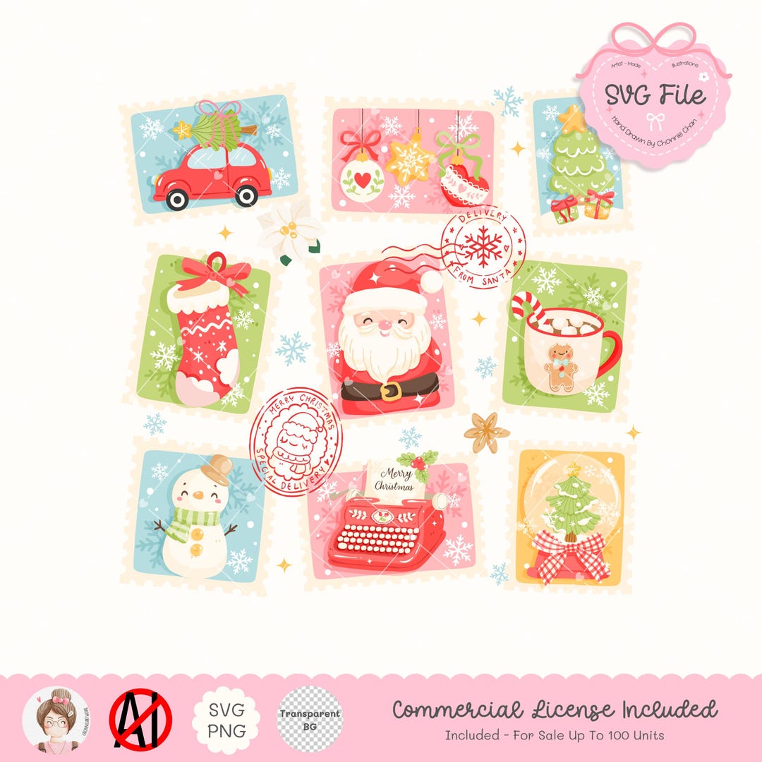 Christmas Stamps Clipart, Santa Letter Clipart, Santa Shirting, Santa ...