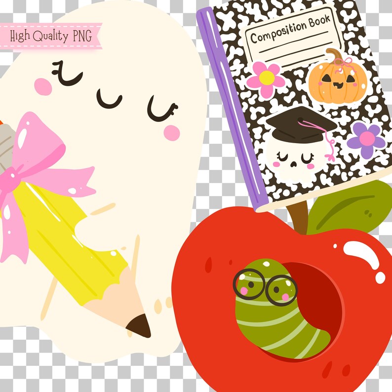 Back to School Halloween Clipart, Spooky Study Vibes, Kawaii Ghost ...