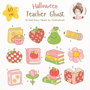 Halloween Cute Ghost Clipart, Teacher Ghost Clipart, Groovy Halloween ...