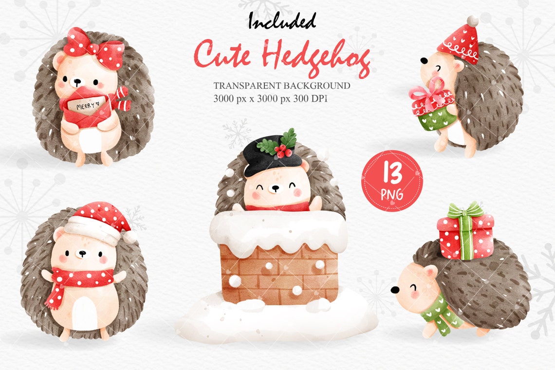 Christmas Hedgehog Clipart Winter Hedgehog Clipart Christmas - Etsy