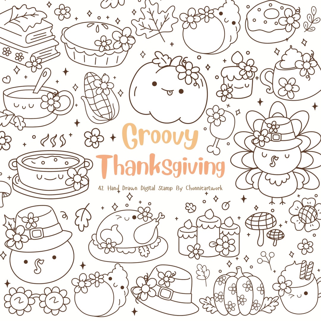 Groovy Autumn Digital Stamp Thanksgiving Clip Art Groovy Retro Clipart ...
