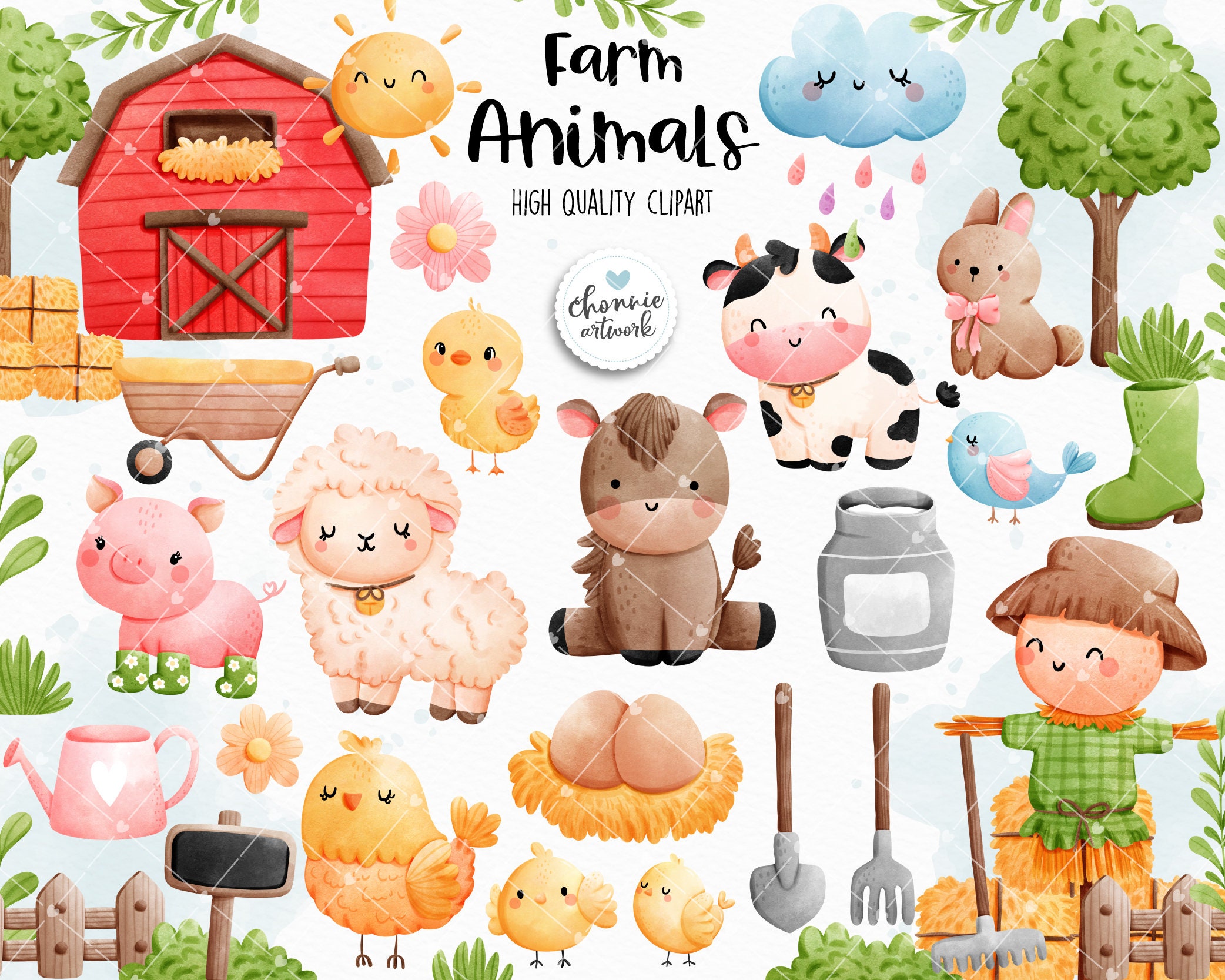 Farm Animals Clipart Farm Clipart Animal Clipart Happy Farm - Etsy Canada