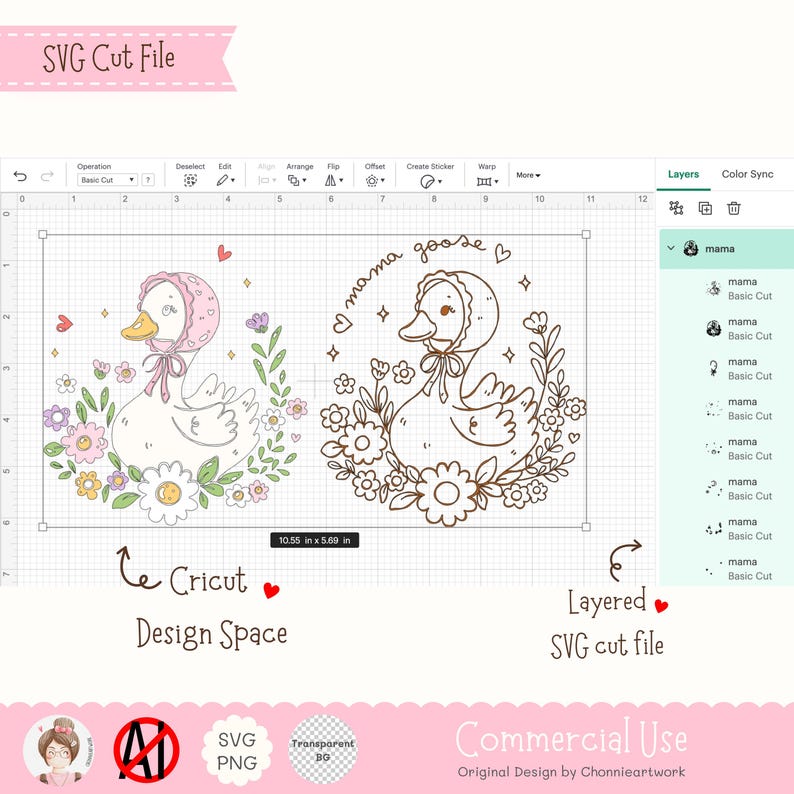Mama Goose SVG PNG EPS Cute Cottagecore Floral Goose Clipart Silly ...