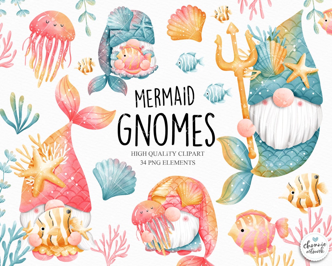 Gnome Mermaid Clipart, Mermaid Clipart, Gnome Clipart, Mermaid Gnome ...