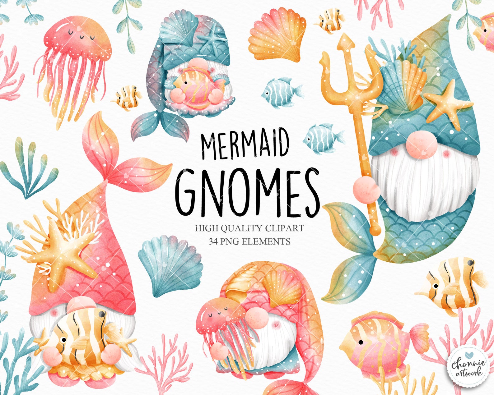 Gnome Mermaid Clipart Mermaid Clipart Gnome Clipart Mermaid - Etsy