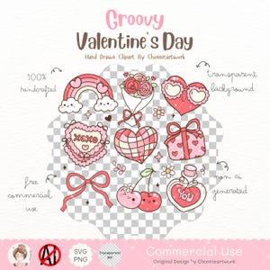 Groovy Valentine's Day Clipart SVG PNG Groovy Valentine Clipart Retro ...