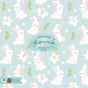 Spring Bunny Lily Seamless Pattern, Easter Rabbit Pattern, Cute Digital ...