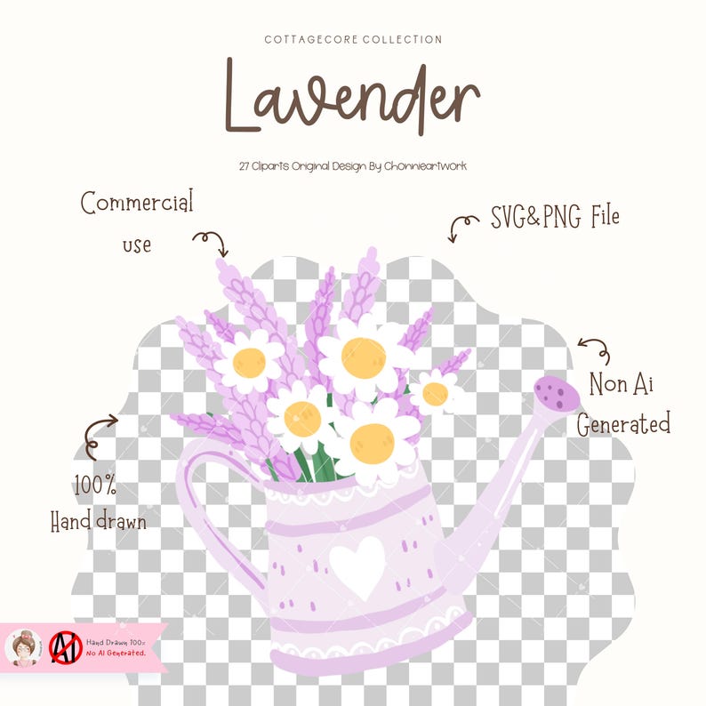 Lavender Cottagecore Clipart Set, Pastel Spring Floral Bundle, Teapot ...
