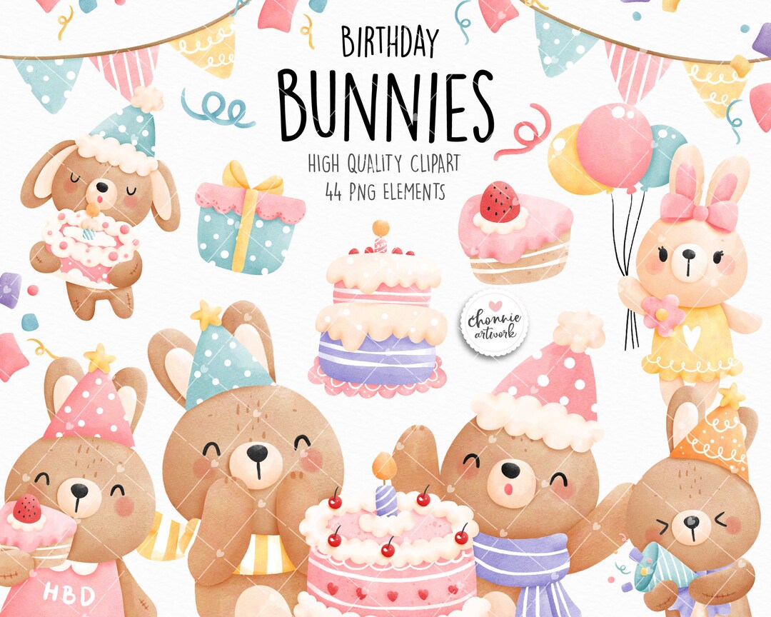 Birthday Bunnies Clipart, Birthday Clipart, Birthday Rabbit Clipart ...