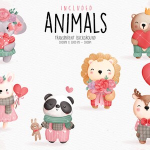 Valentine Woodland Animals Clipart, Valentine Clipart, Watercolor ...