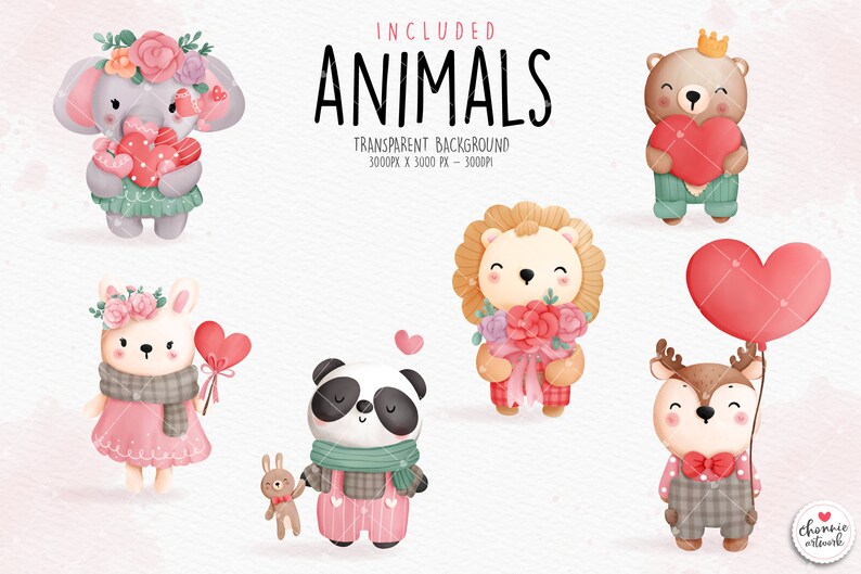 Valentine Woodland Animals Clipart Valentine Clipart - Etsy