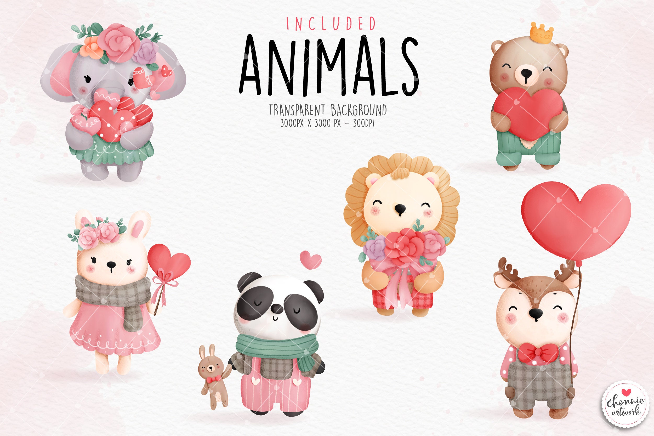 Valentine Woodland Animals Clipart Valentine Clipart - Etsy