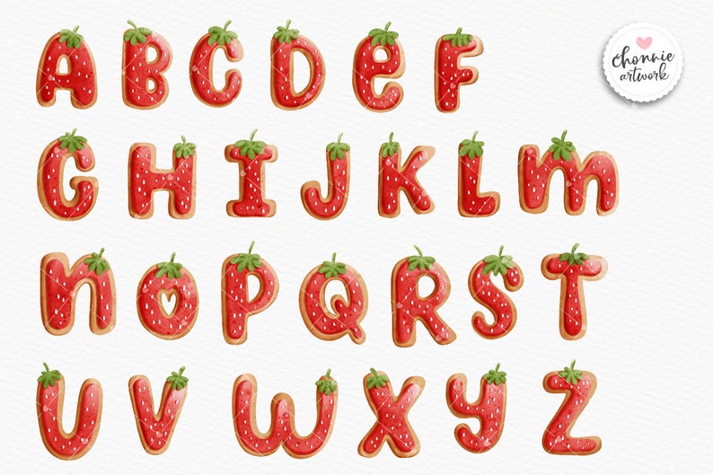 Strawberry Cookies Alphabet Strawberry Alphabet Valentines - Etsy