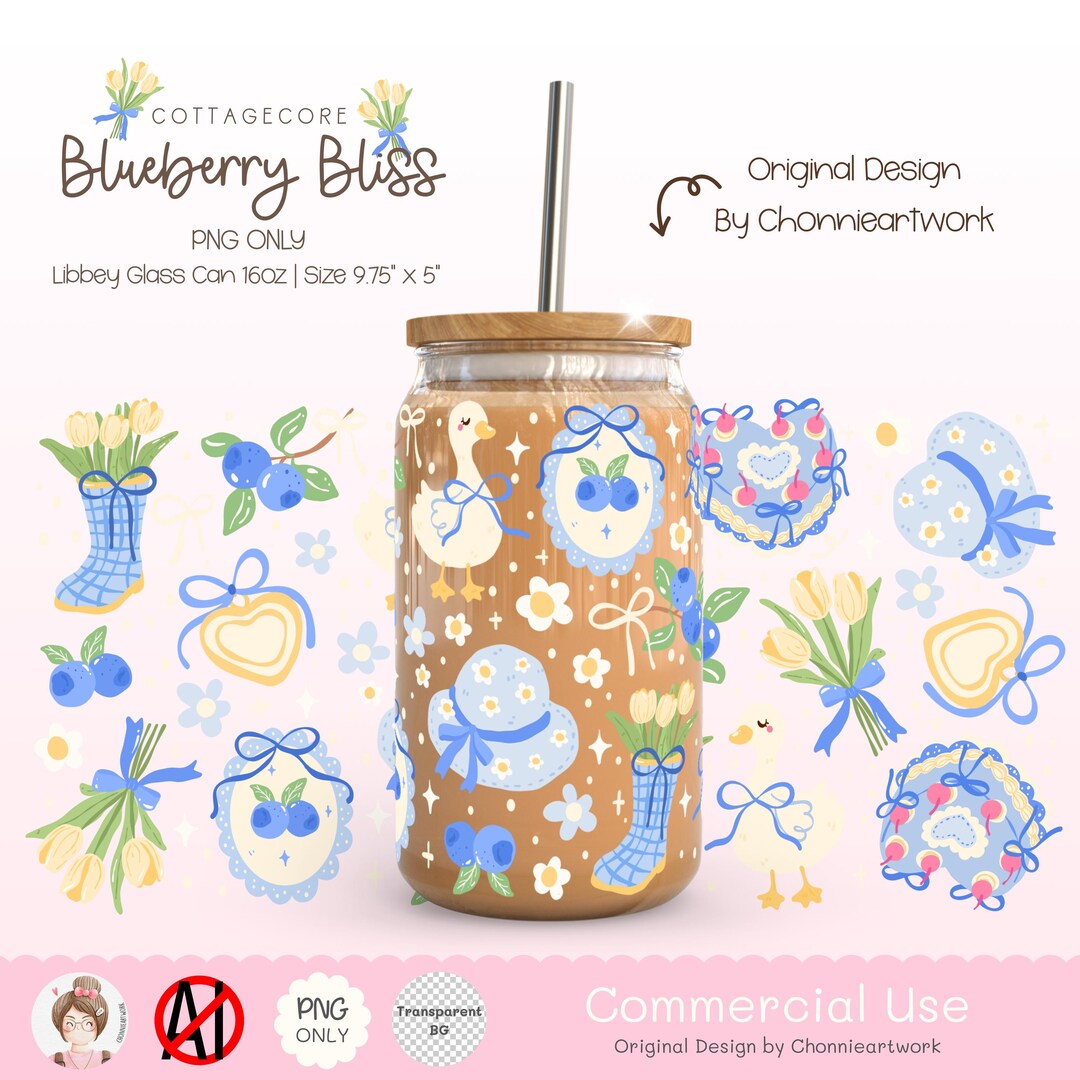 Blueberry Cup Wrap, Preppy Cup Wrap, Blueberry Picni Cup Wrap, Girly ...