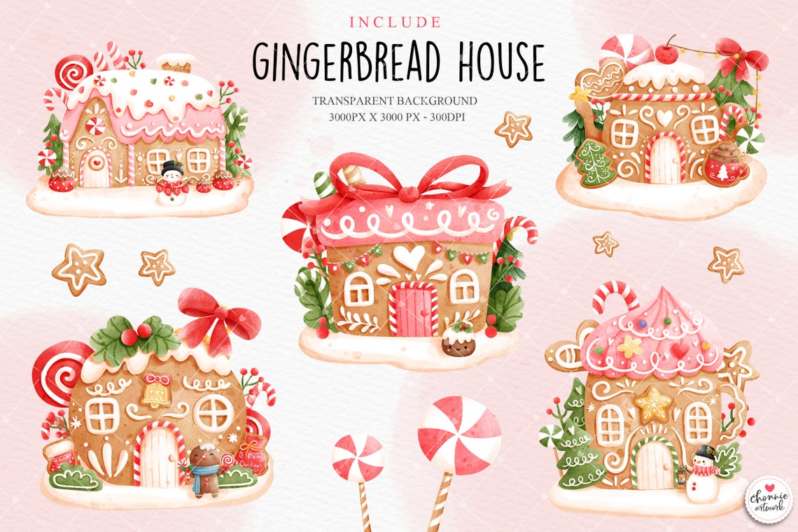 Christmas Gingerbread Houses Clipart Christmas Cookies - Etsy