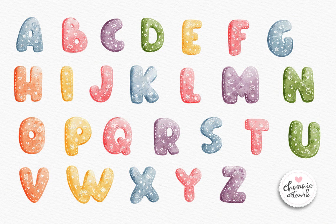 Rainbow Watercolor Alphabet Clipart Colorful Alphabet | Etsy