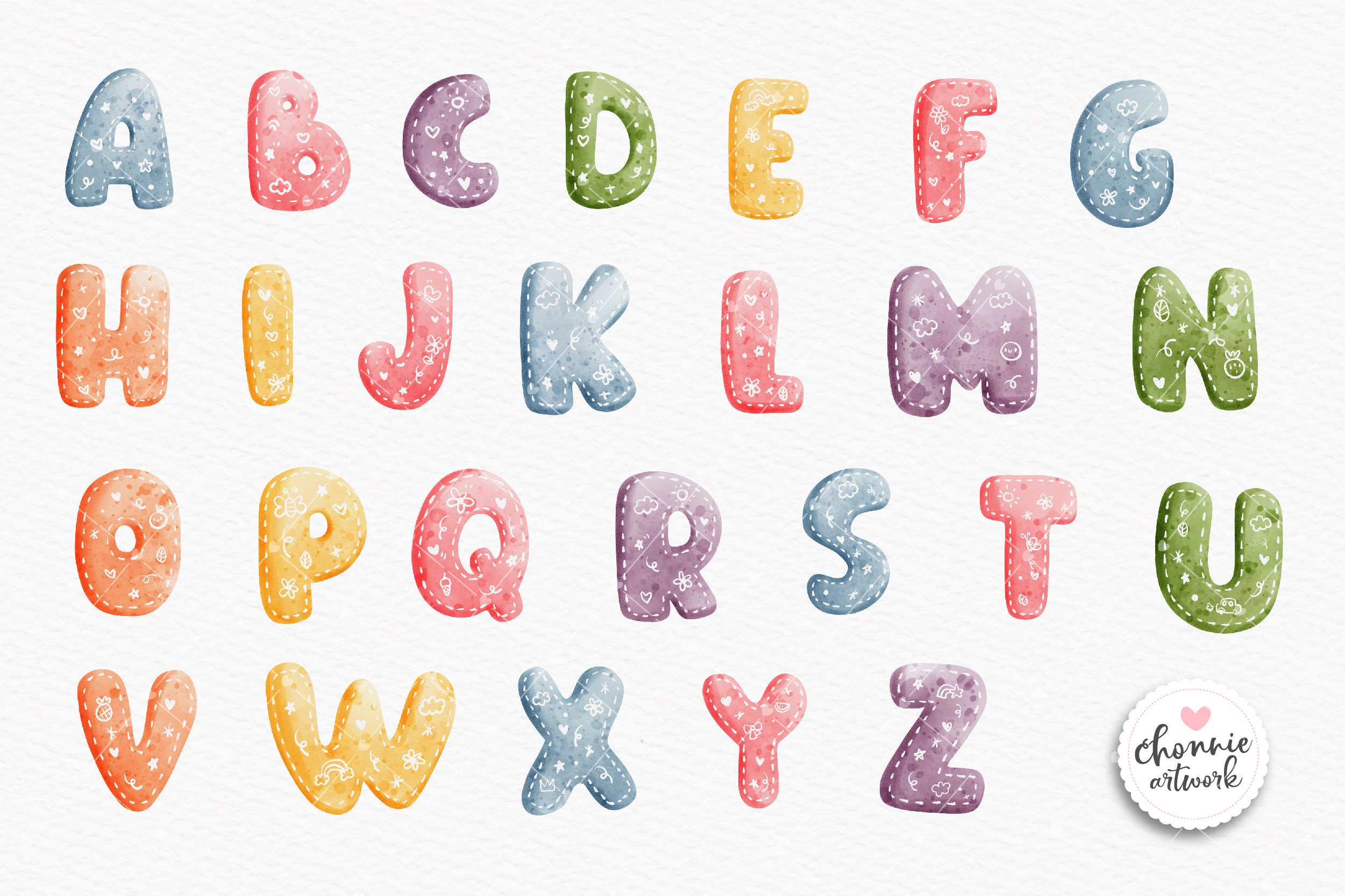 Rainbow Watercolor Alphabet Clipart Colorful Alphabet - Etsy