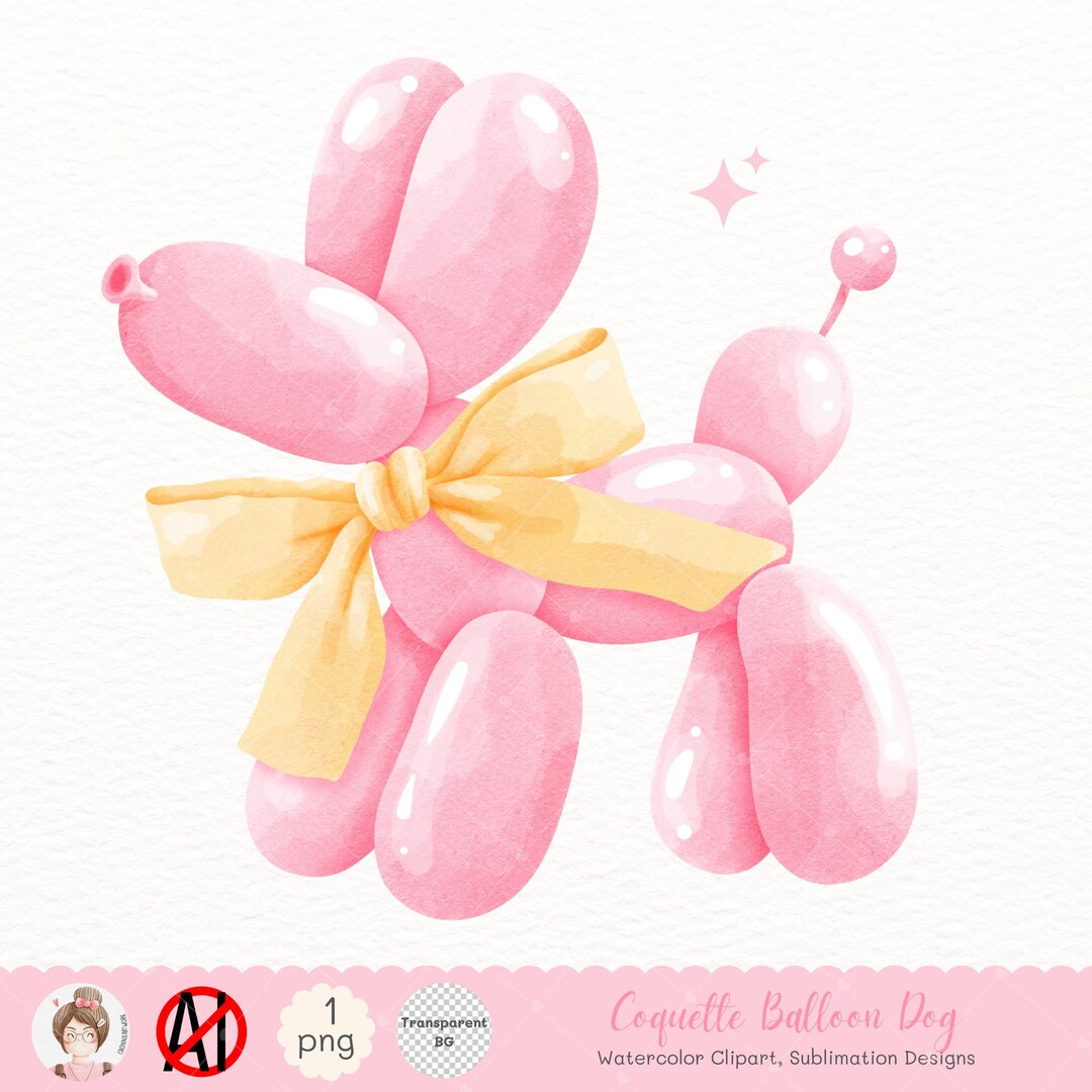 Watercolor Preppy Balloon Dog Clipart, Coquette Balloon Animal Clipart ...