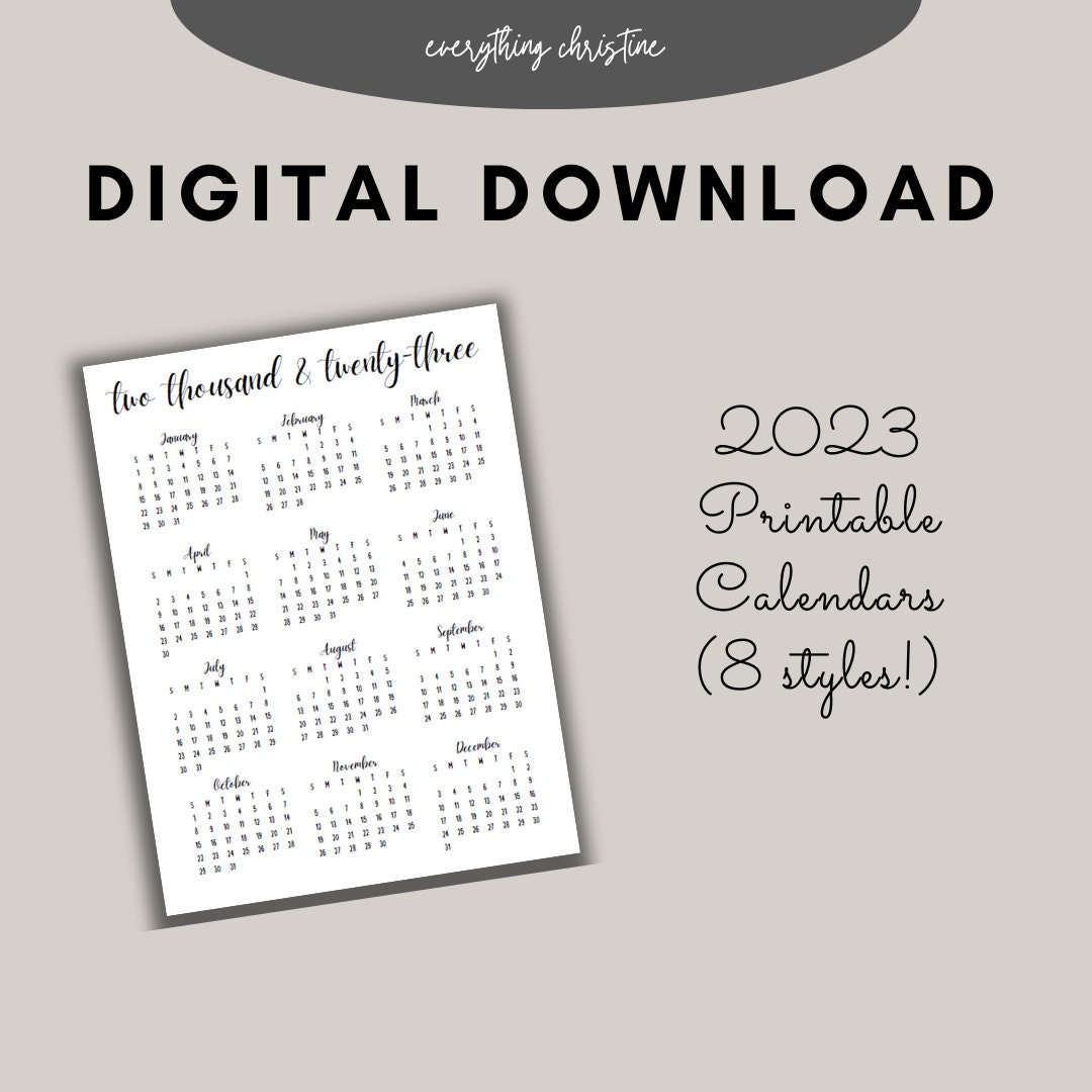 Printable 2023 Calendar 8 Styles - Etsy