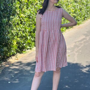 Rust Linen Gingham Summer Dress Boho Handmade - Etsy
