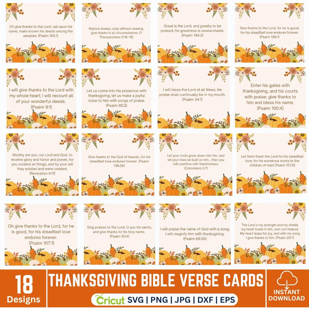 Thanksgiving Bible Verse Cards, Gratitude Scripture Card Set, Thankful ...