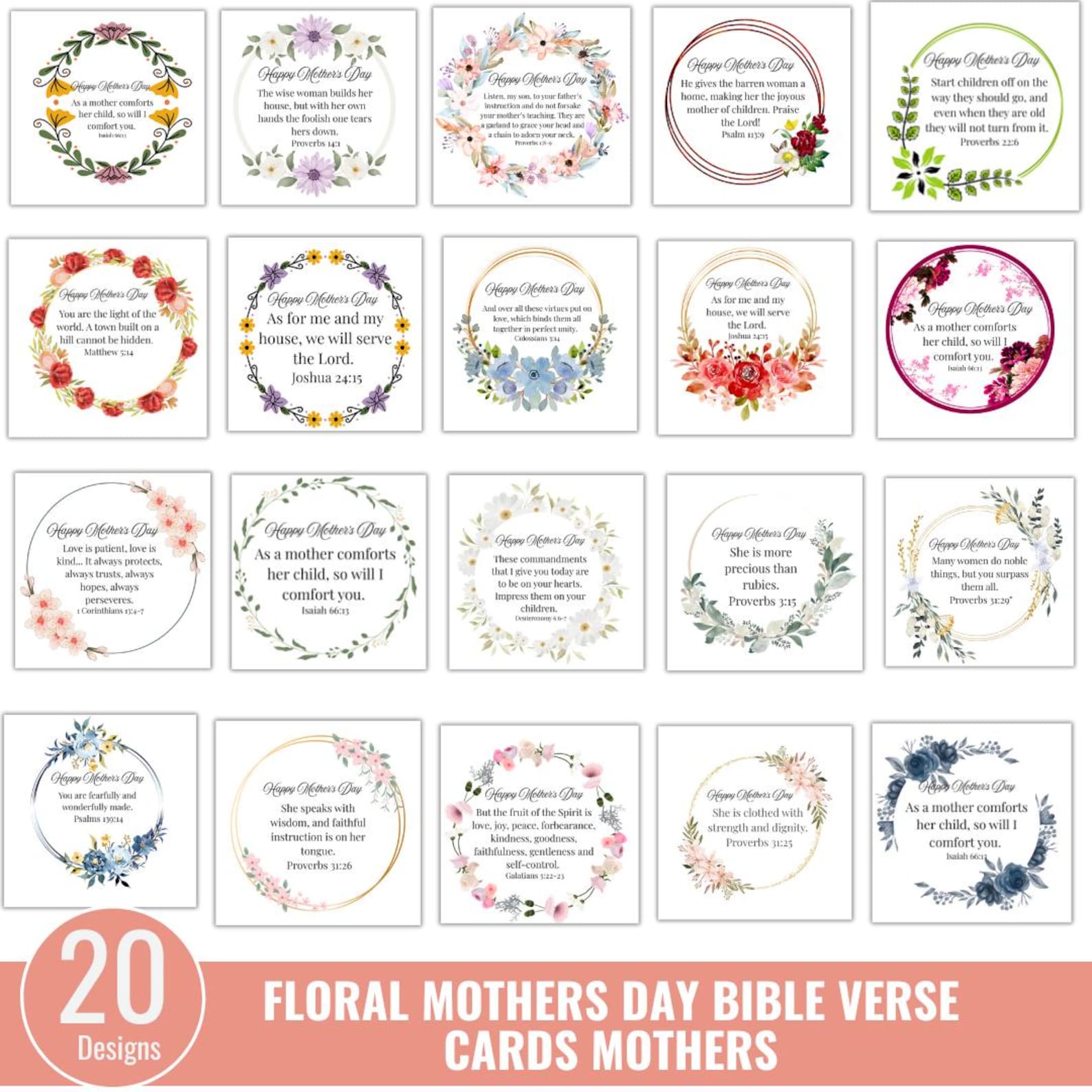 Mother's Day Bible Verse Cards, Scripture Cards, Memory Verse ...