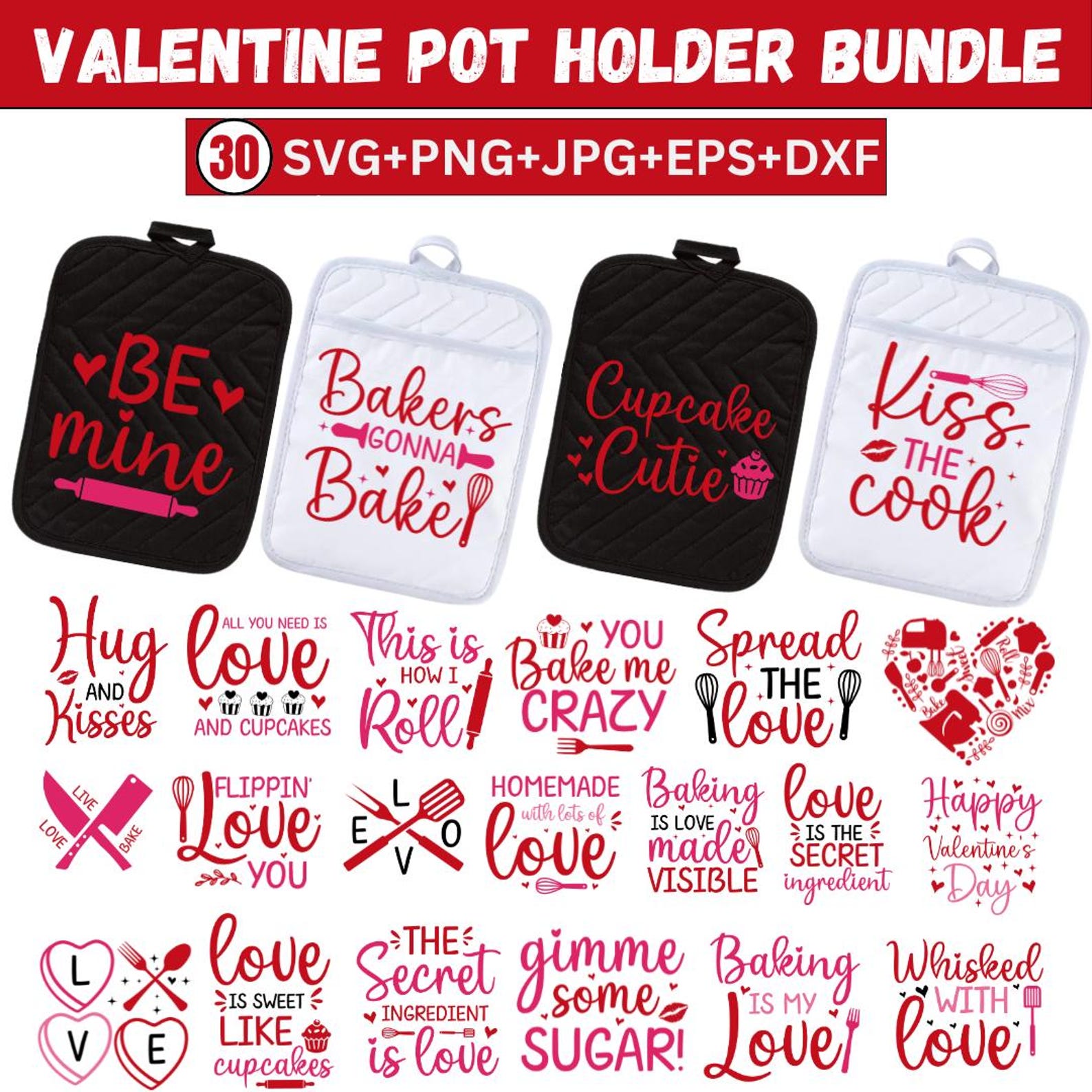Valentine Pot Holder Svg Bundle, Love, Oven Mitt Svg ,kitchen Quotes ...