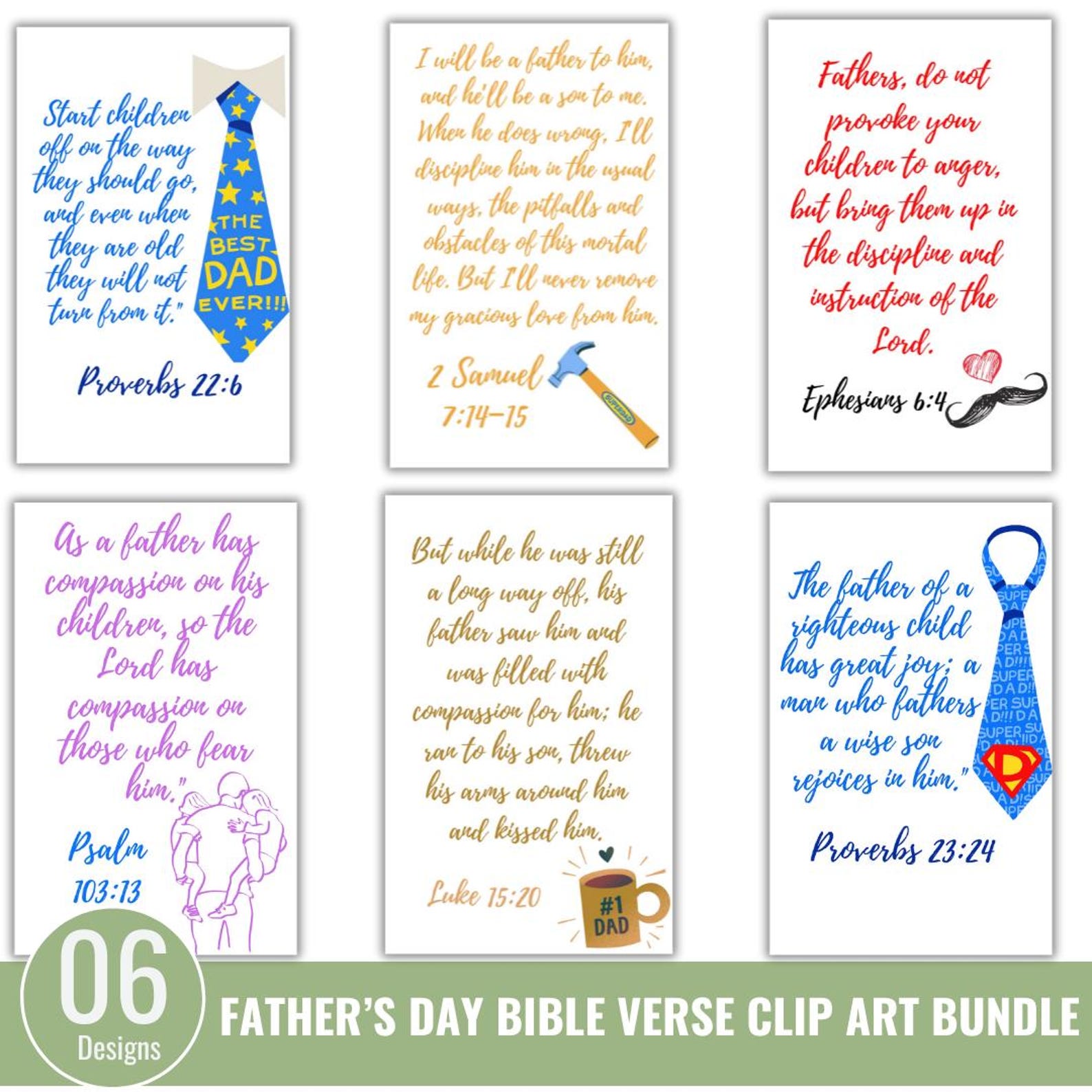 Father's Day Bible Verse Clip Art Bundle,scripture Cards,christian ...