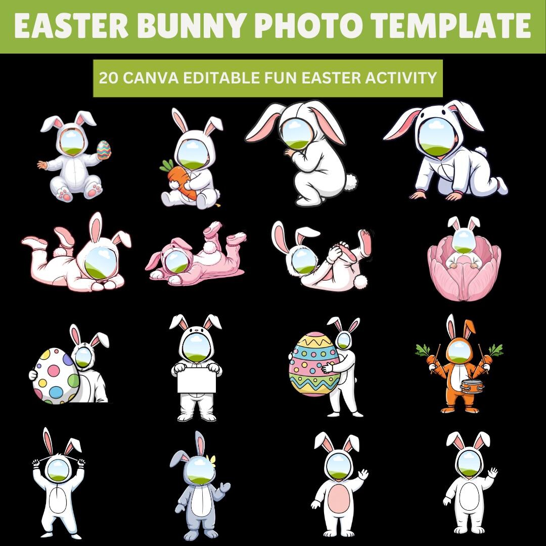 20 Easter Bunny Photo Template, Add Your Own Face Photo Template, Kids ...