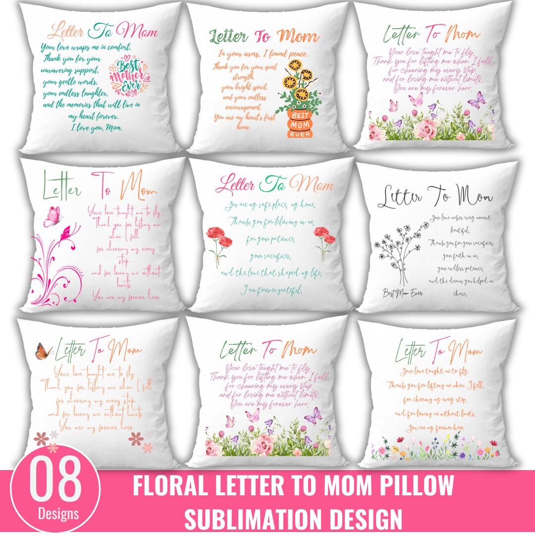 Floral Letter to Mom Pillow Sublimation Design, Thank You Mom Pillow ...