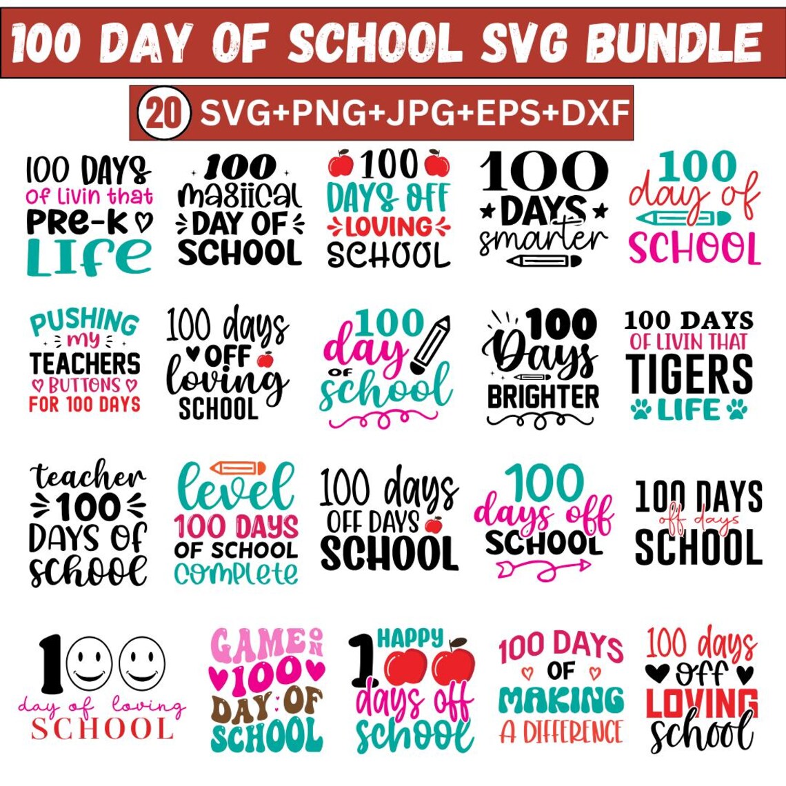 100 Days of School SVG Bundle, Happy 100 Days of School, 100 Days ...