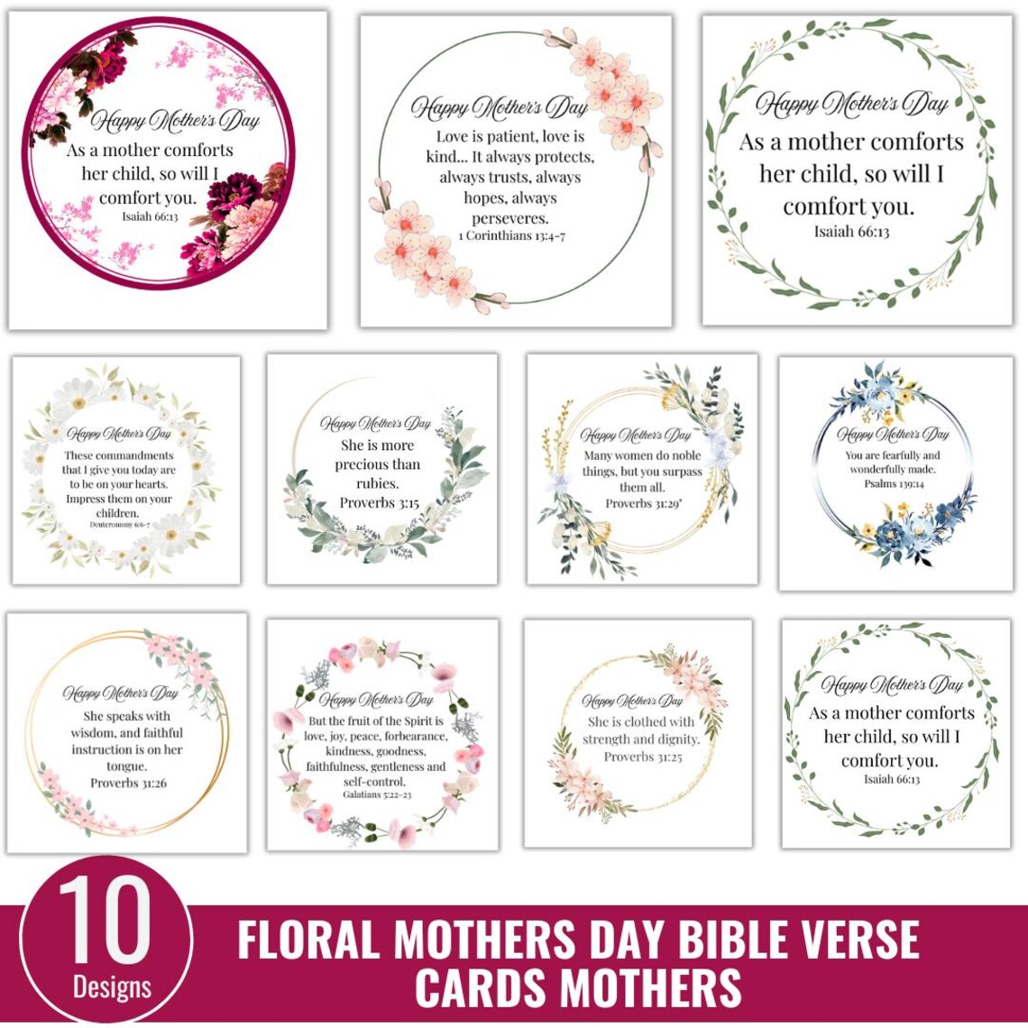 Floral Mothers Day Bible Verse Cards, Mother's Day Bible Cards ...