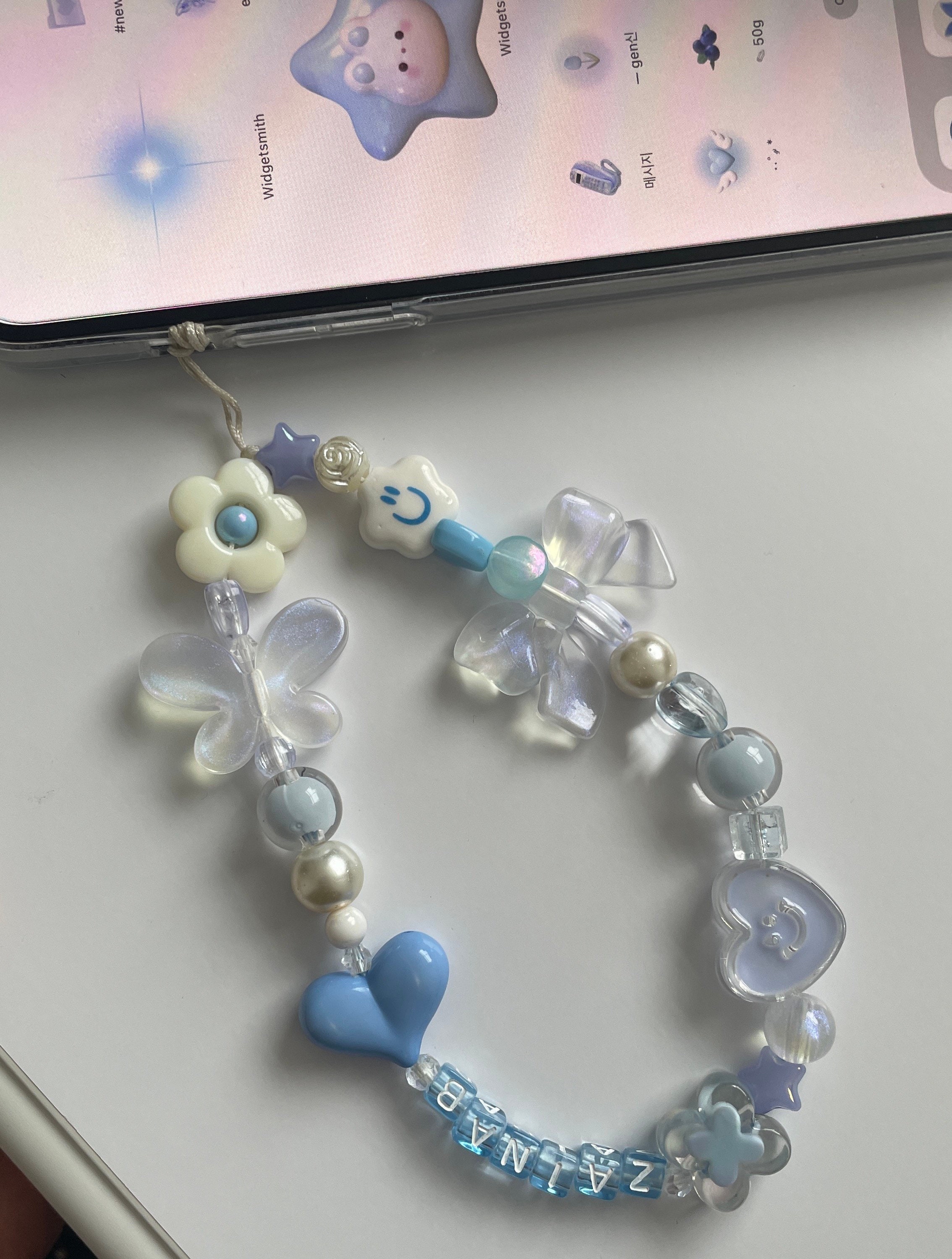 PERSONALISED Cute Phone Charm Blue Ribbon Theme Korean Design | Phone ...