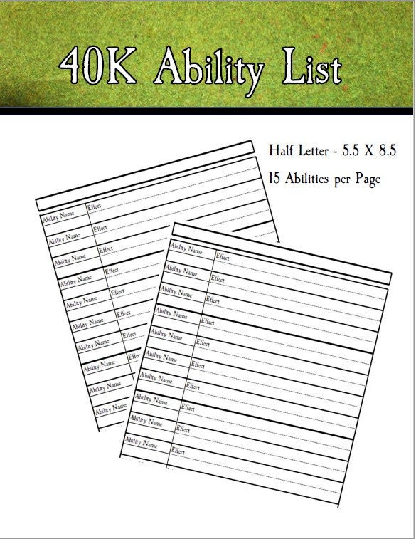 Warhammer 40K Ability List Template - Etsy