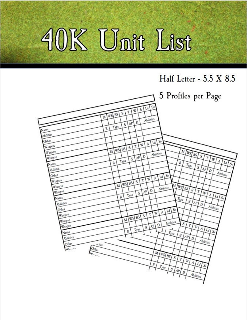 Warhammer 40K Unit List Template - Etsy UK