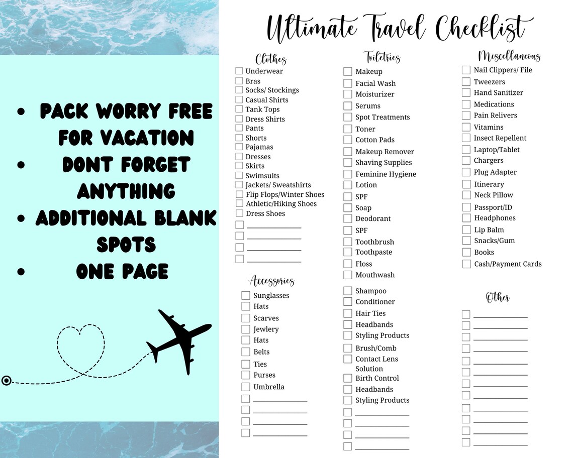 Ultimate Travel Checklist | Editable Travel Checklist | Printable ...