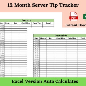 Server Tip Tracker | Tip Tracker Template | Printable Tip Tracker ...