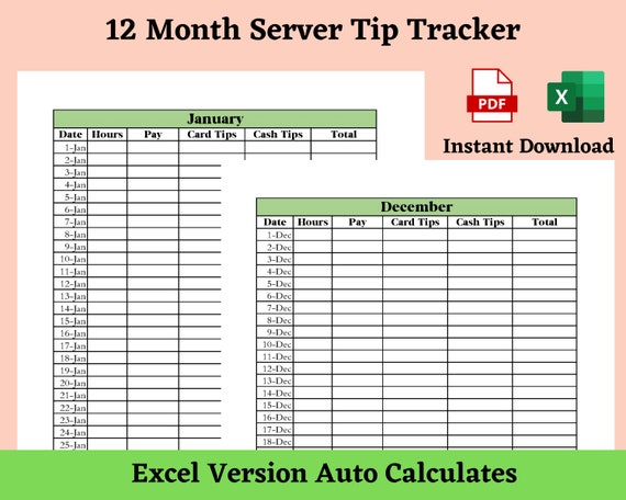 Server Tip Tracker Tip Tracker Template Printable Tip - Etsy Server Tip Tracker Tip Tracker Template Printable Tip - Etsy