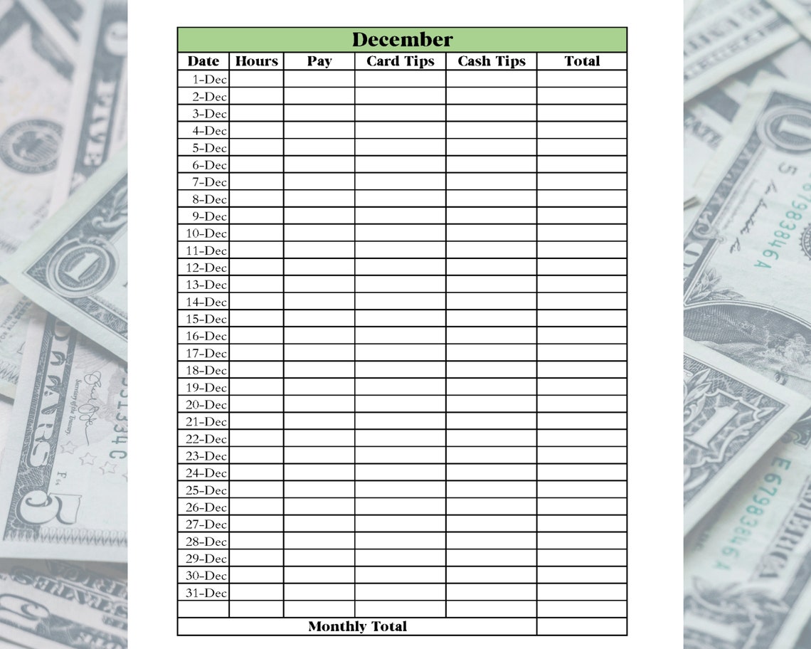 Server Tip Tracker | Tip Tracker Template | Printable Tip Tracker ... Server Tip Tracker | Tip Tracker Template | Printable Tip Tracker ...