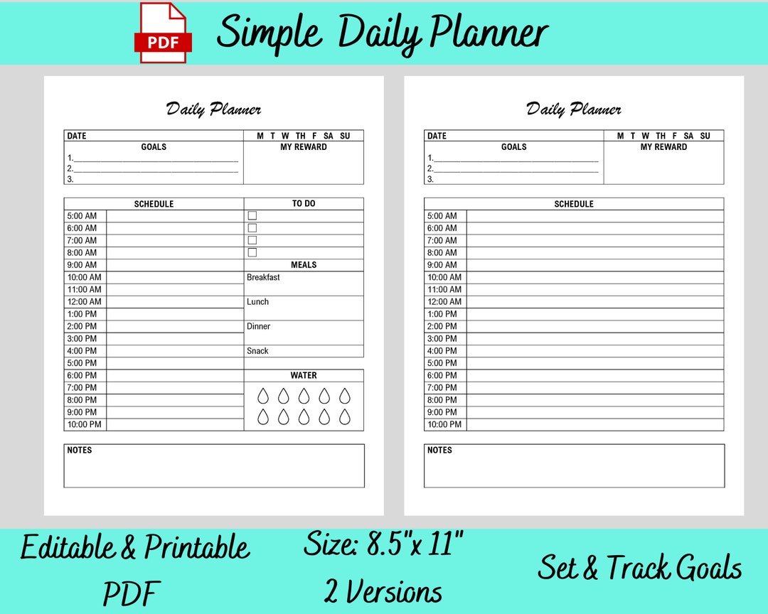 Simple Daily Planner | Printable Minimalist Daily Planner | Editable ...