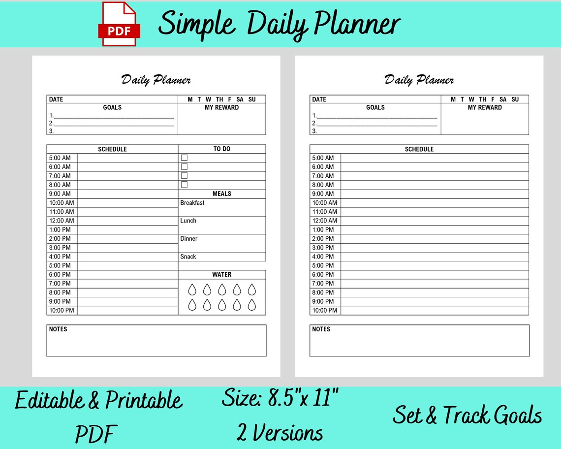 Simple Daily Planner Printable Minimalist Daily Planner Editable Day ...