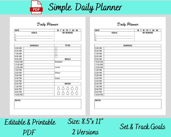 Simple Daily Planner Printable Minimalist Daily Planner | Etsy
